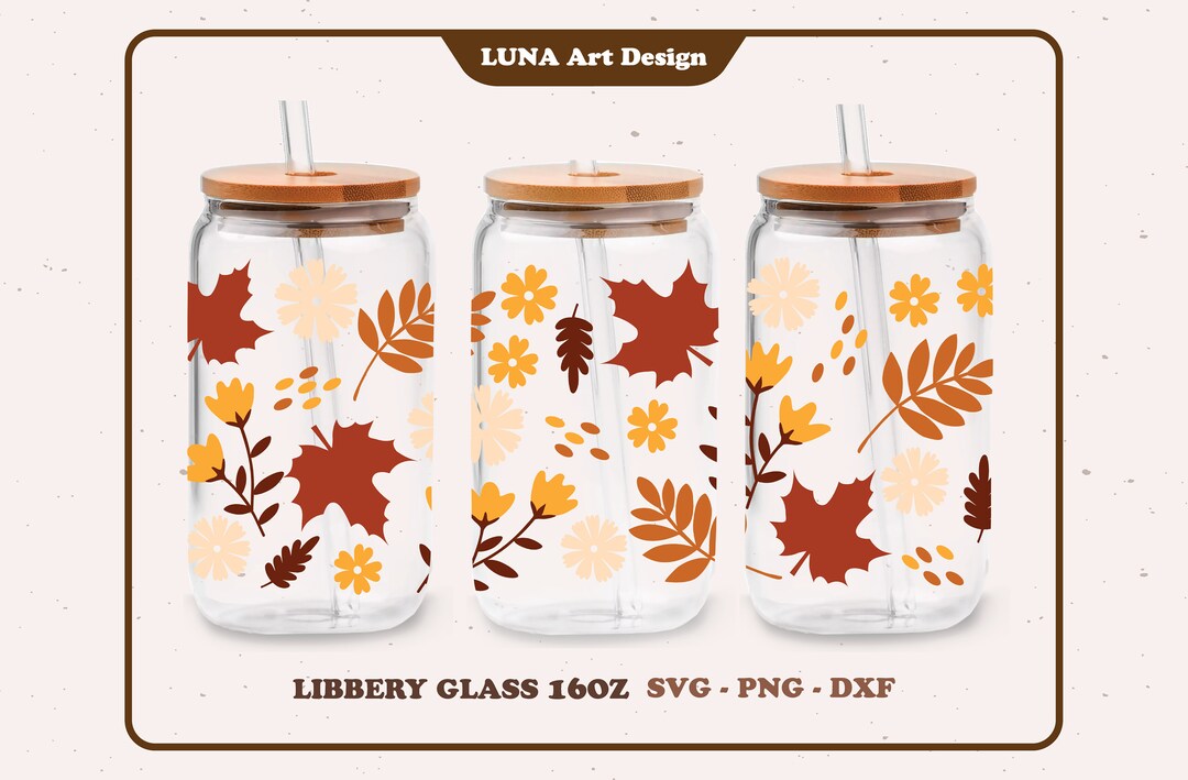 Fall Leaf Autumn Flower Leaves Floral Halloween Full Wrap for Libbey ...
