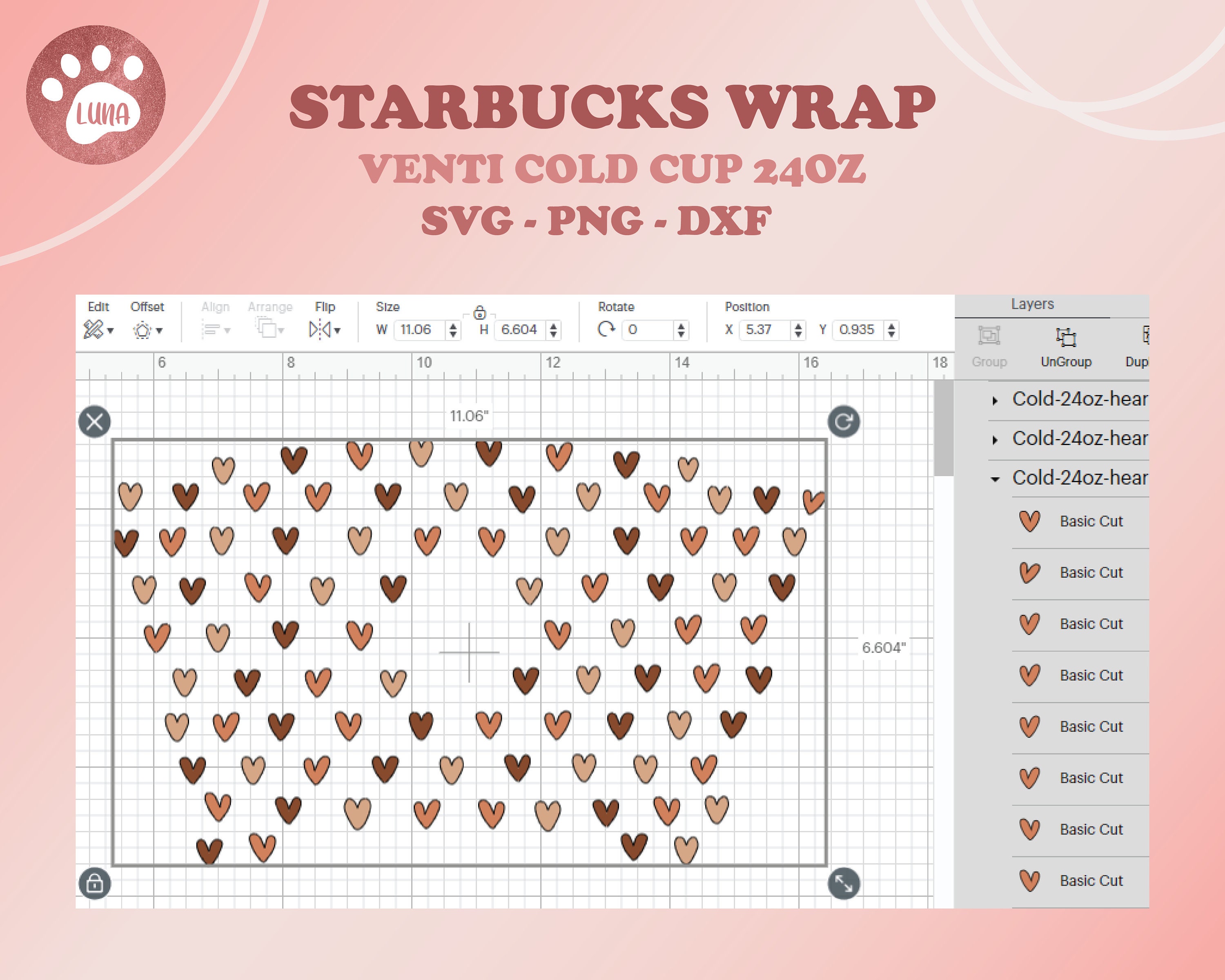 Mini Heart Cold Cup SVG Cup Wrap Hearts Valentines Full - Etsy