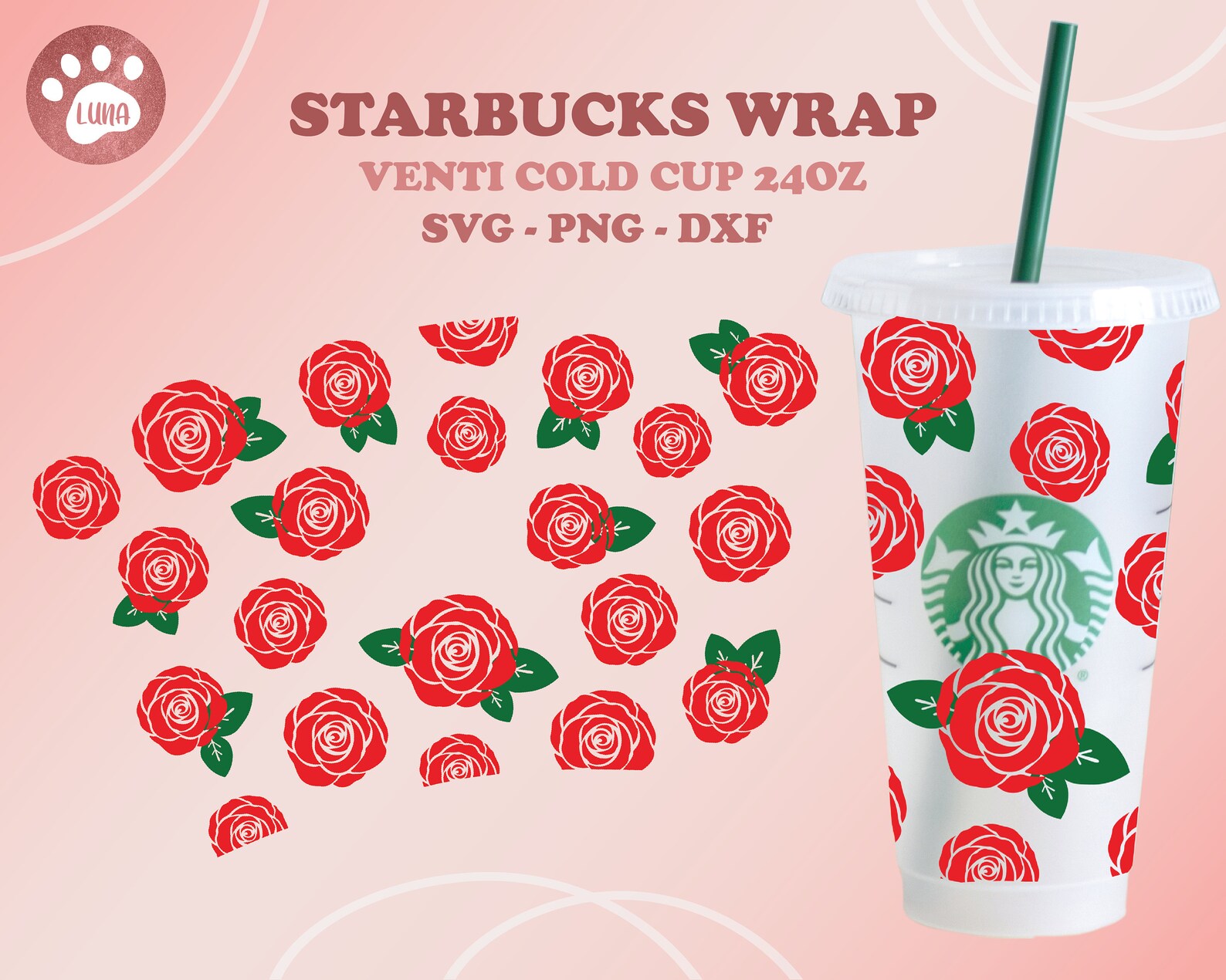 Rose Cold Cup SVG Cup Wrap Rose Svg Flower Svg Floral - Etsy