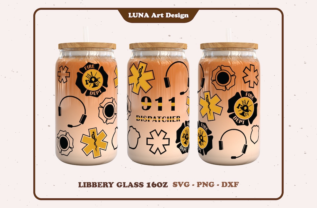 911 Dispatcher Libbey Glass Wrap SVG: Yellow Line Design (digital File ...