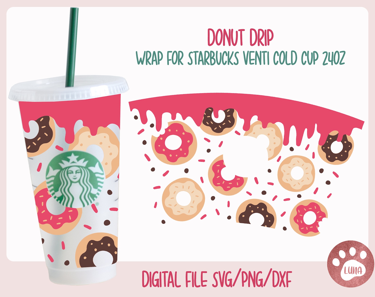 Donut Drip Cold Cup Svg Cup Wrap Donut Svg Full Wrap for - Etsy