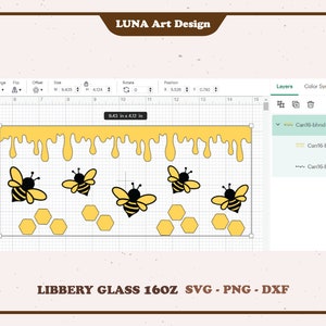 Honeybee Libbey Glass SVG, Bee Glass Can, Honey Drip Glass Can, Full ...