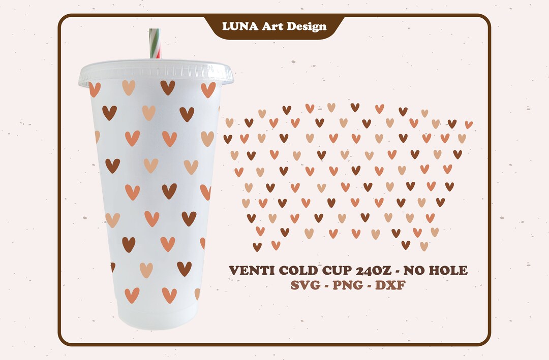 Mini Heart Cold Cup SVG, Cup Wrap-no Hole, Valentines, Full Wrap for ...