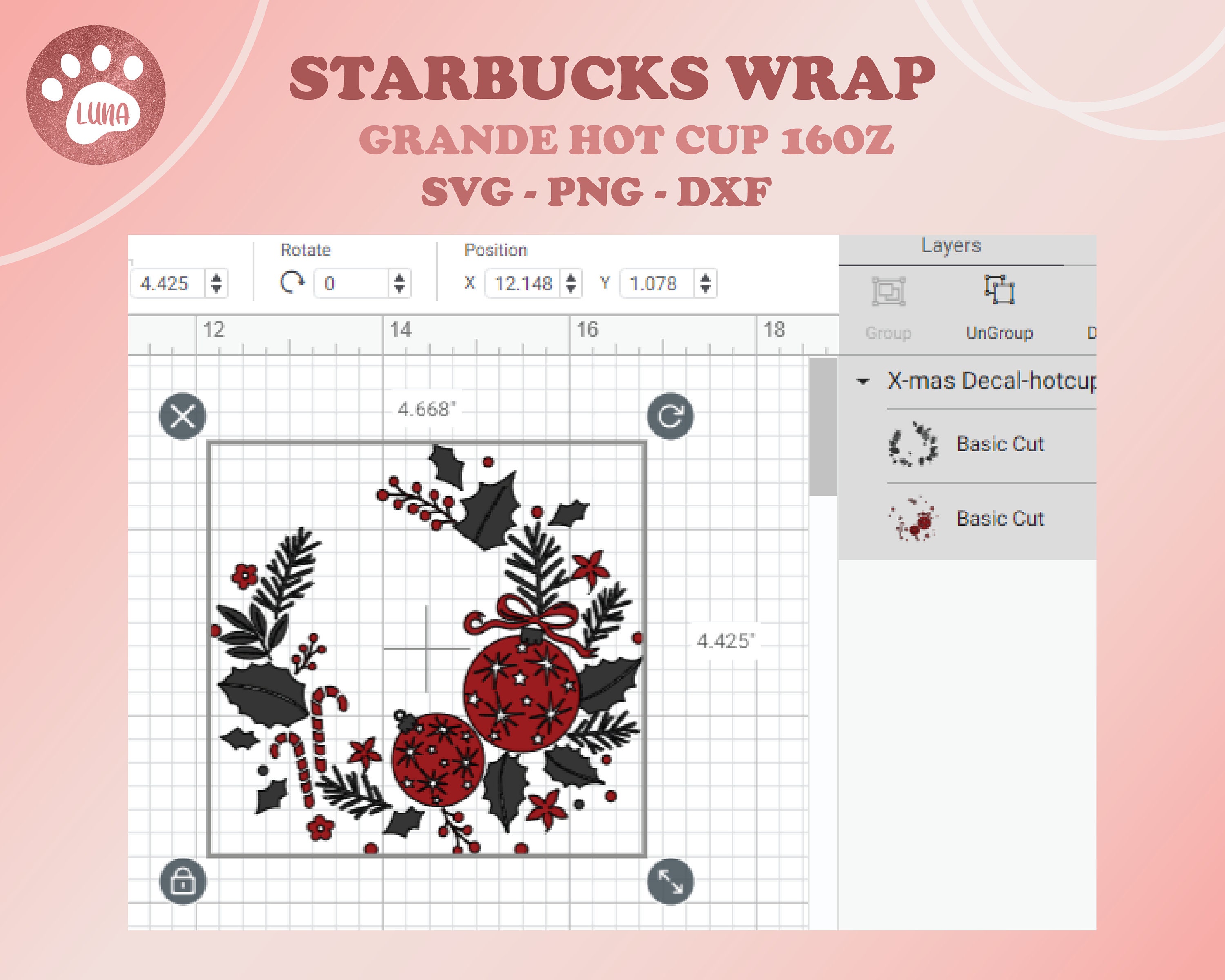 Christmas Decal Hot Cup Svg, Cup Wrap, Christmas Wreath, Full Wrap for ...