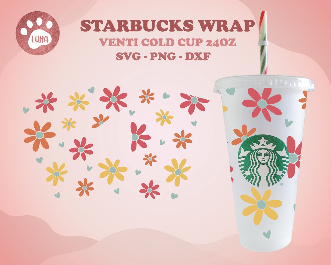 Flower Heart Cold Cup SVG, Cup Wrap, Floral Svg, Heart Svg, Full Wrap ...
