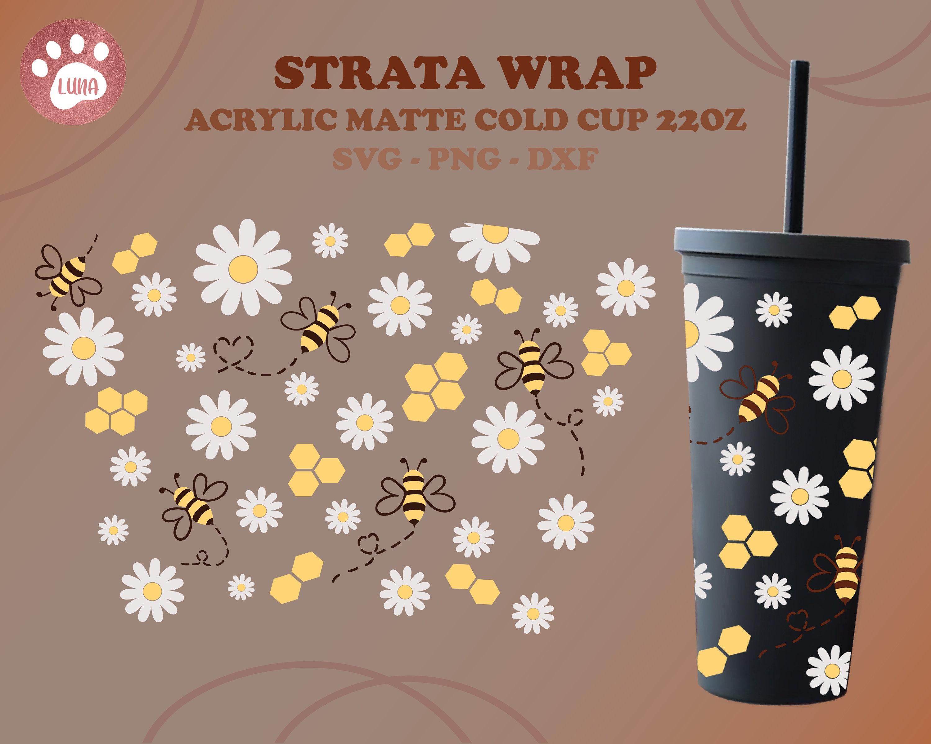 Daisy-honey Bee Strata Svg Daisies Bee Love Full Wrap for - Etsy