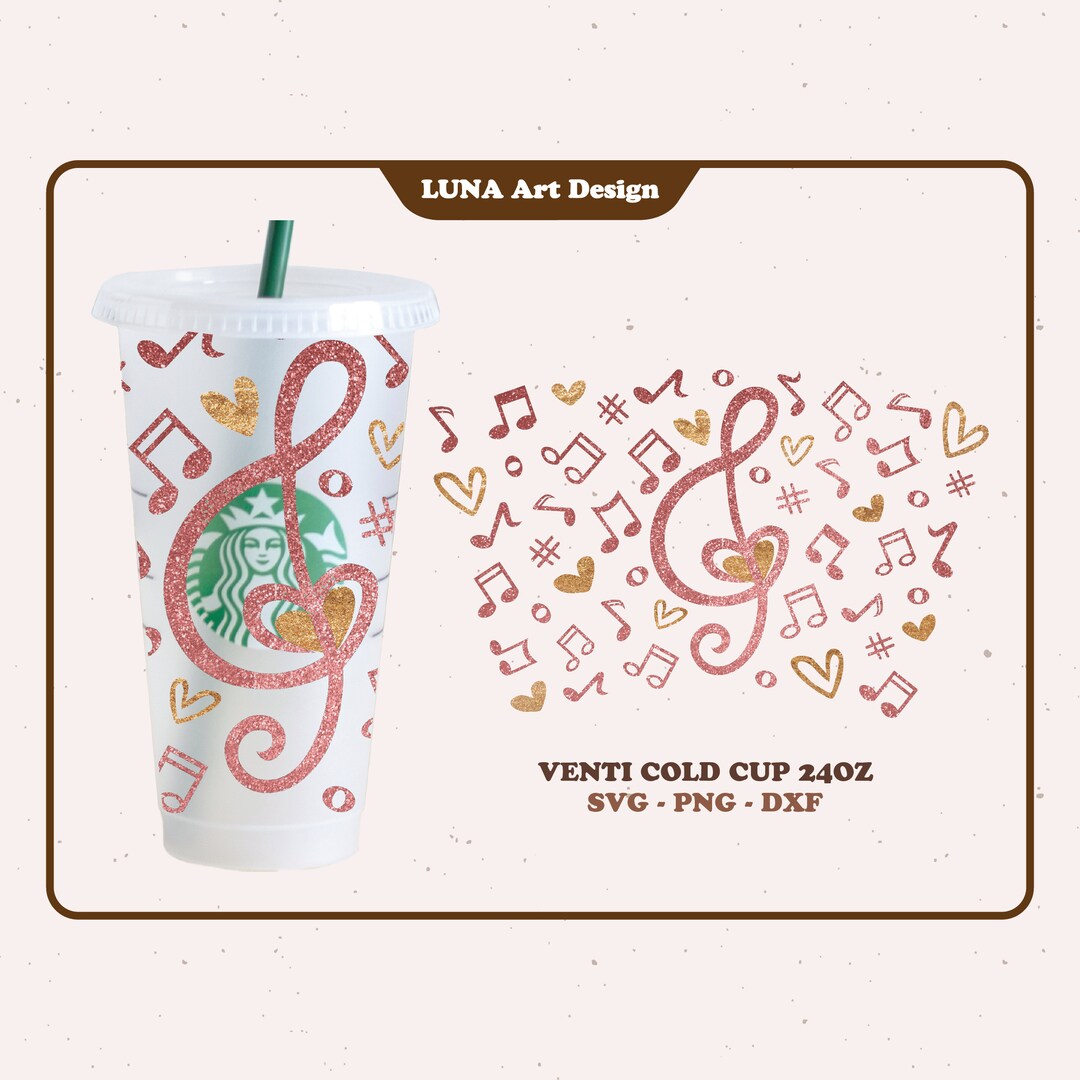 Song Notes & Hearts Cold Cup Svg, Cup Wrap, Musical Note Svg, Full Wrap ...