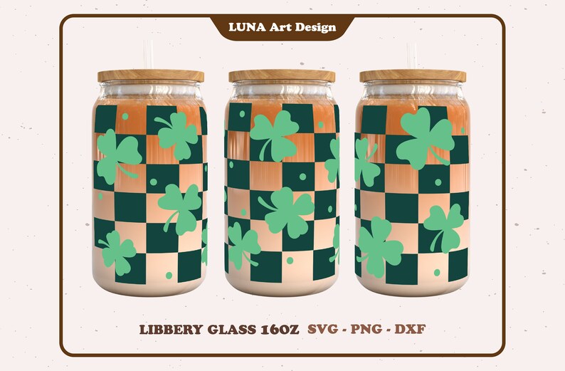 Checkered St.patrick Libbey Glass SVG, Shamrock Glass Can Svg, Full ...