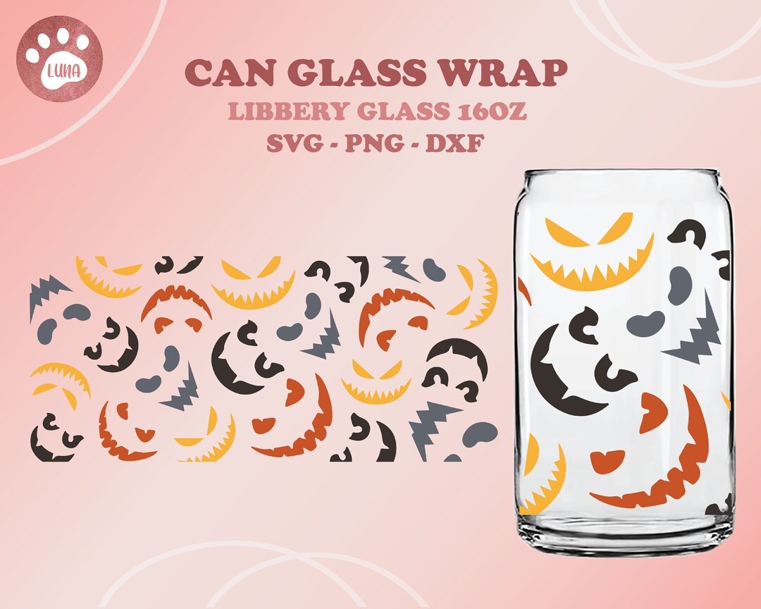 Pumpkin Face Can Glass SVG, Libbey Glass SVG, Halloween Svg, Full Wrap ...