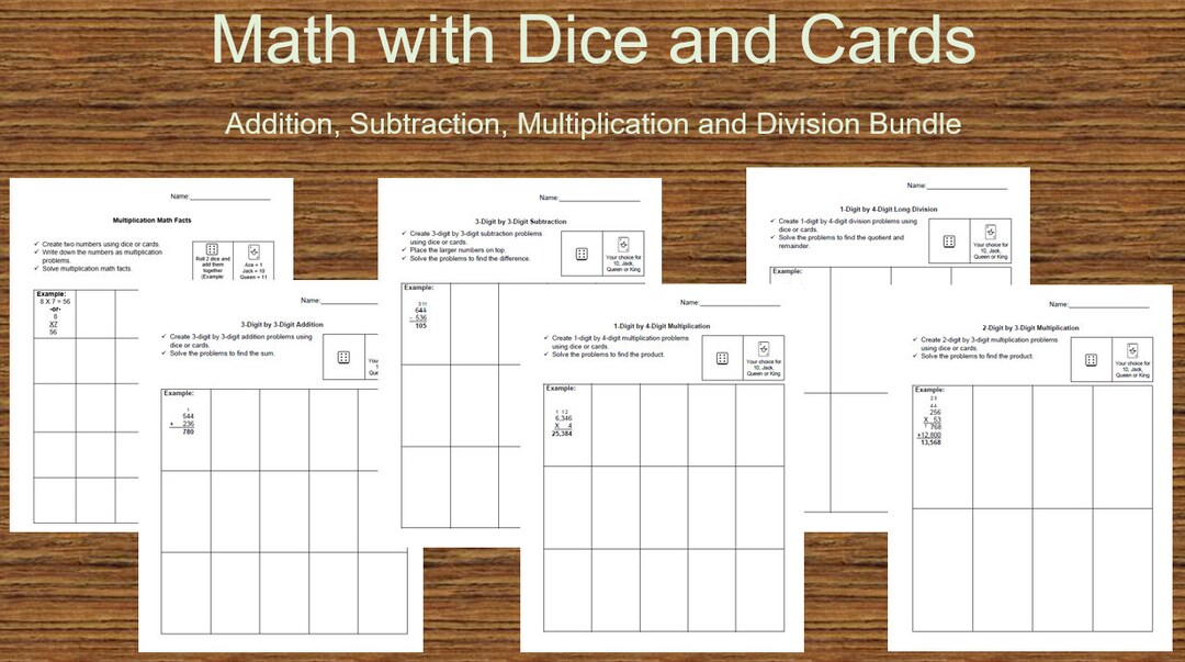 Math With Dice and Card - Addition, Subtraction, Multiplication and ...