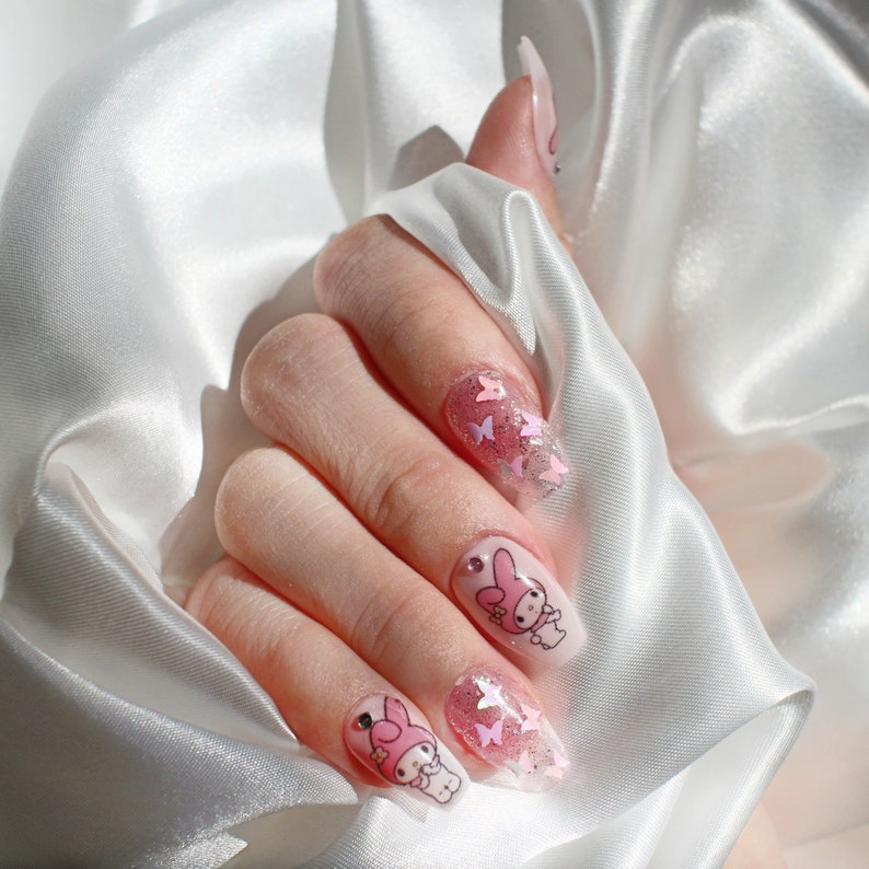 My Melody Nails Sanrio Pink Nails Press On Nails Set Etsy