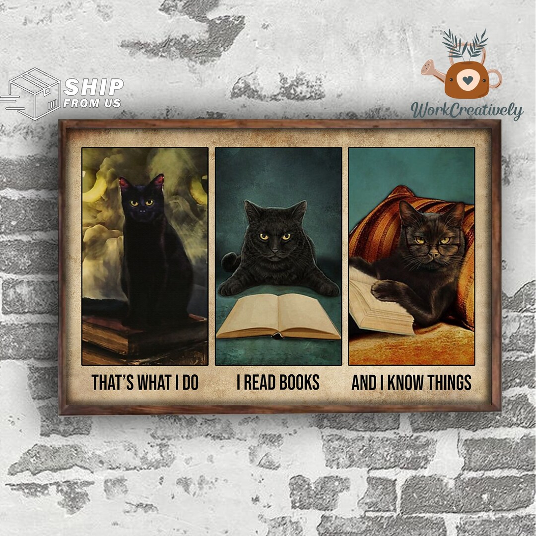 Black Cat Reading Book Poster That's What I Do I Read - Etsy