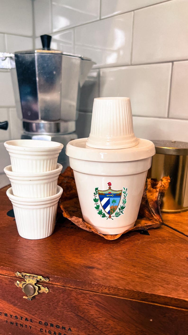 Cuban Coat of Arms Ceramic Colada Set | Miami Cafecito Espresso Set ...