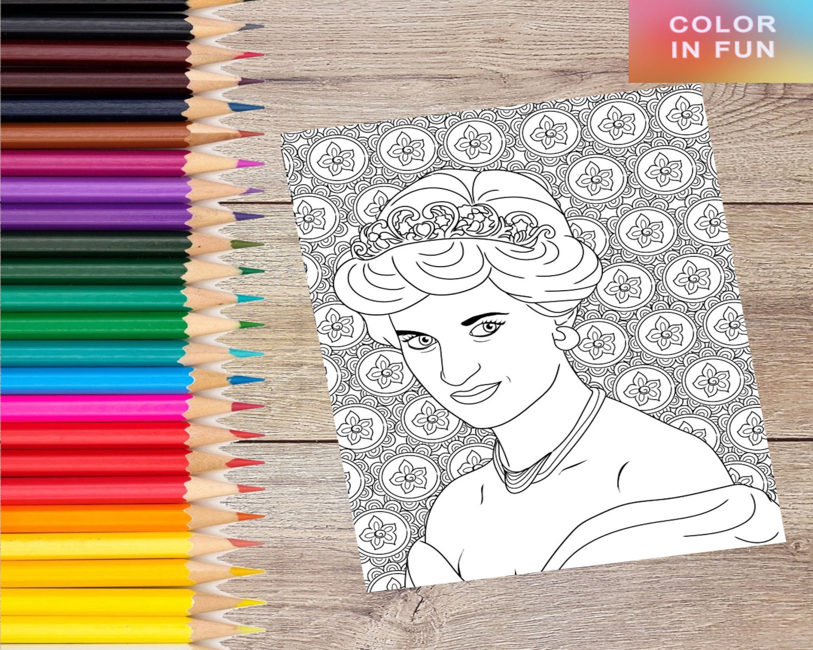 Princess Diana Coloring Page Printable Colouring Page Adult Color Sheet ...