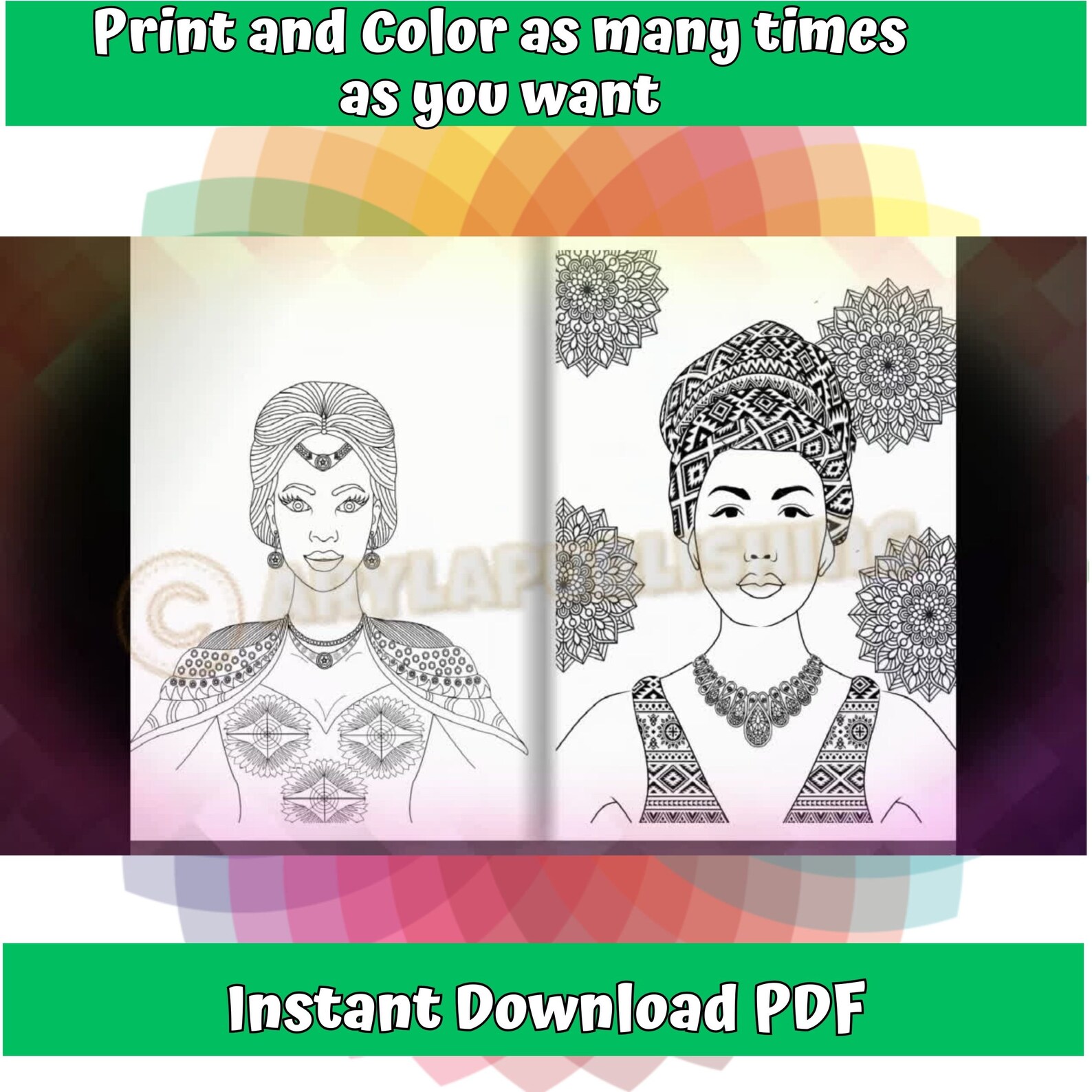 Black Kings and Queens Coloring Book Printable Colouring Pages Adult ...