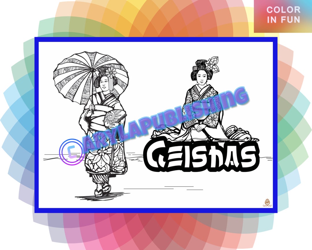 Japan Geisha Coloring Page Printable Colouring Page Adult - Etsy