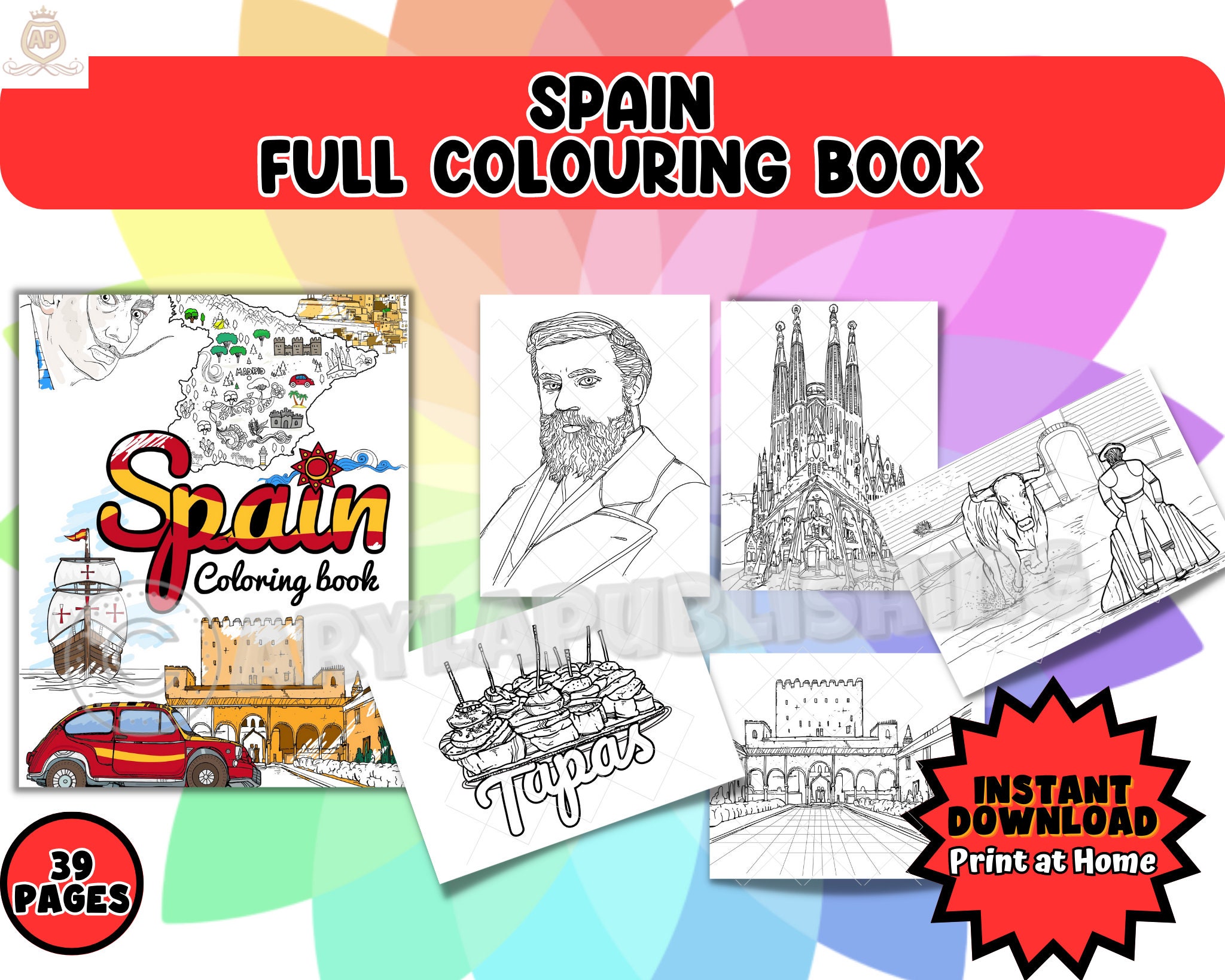 Spain Colouring Book Printable Coloring Page Adult Instant Download ...
