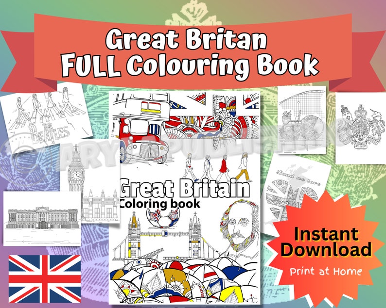 Great Britain Colouring Book Printable Coloring Page Adult Instant ...