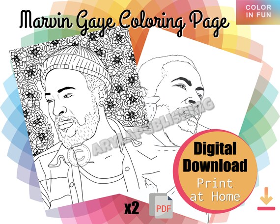 Marvin Gaye Coloring Page Printable Colouring Page Adult Color | Etsy