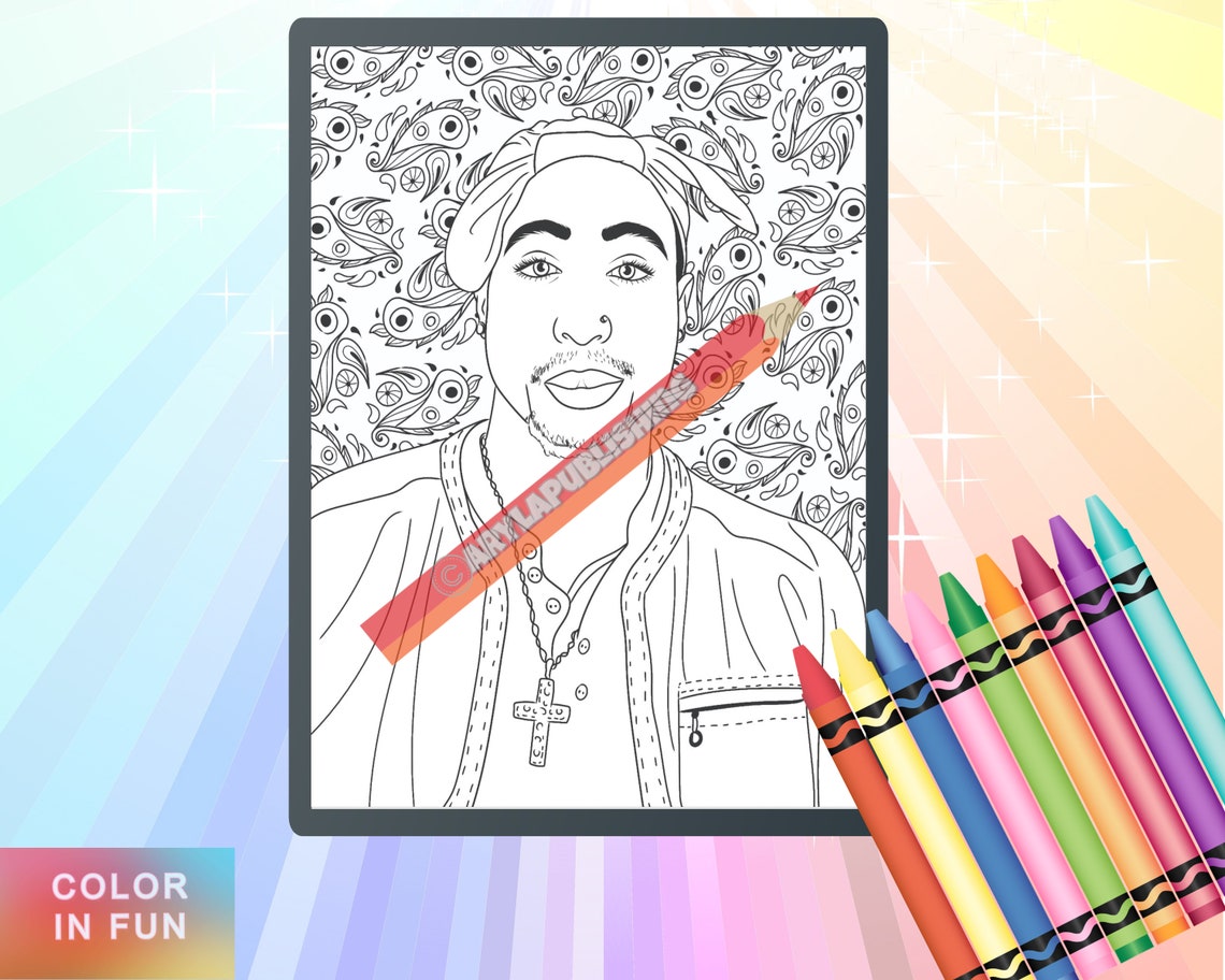 Tupac Shakur Rapper Coloring Page Printable Colouring Page Adult Color ...