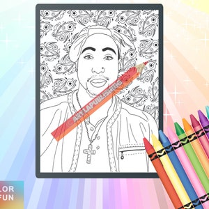 Tupac Shakur Rapper Coloring Page Printable Colouring Page Adult Color ...