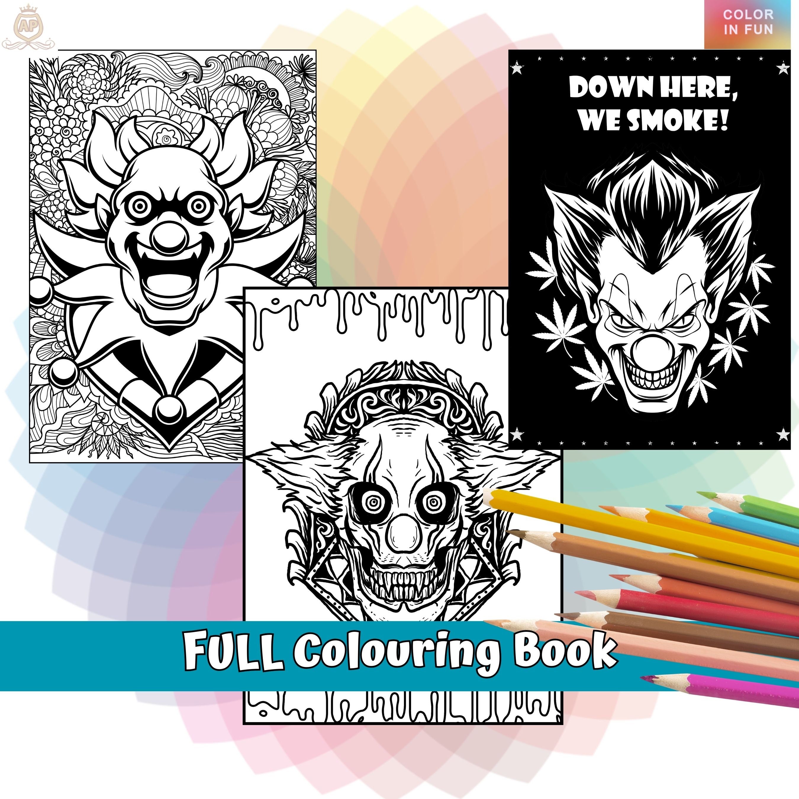Scary Clowns Coloring Book Printable Colouring Page Adult Instant ...