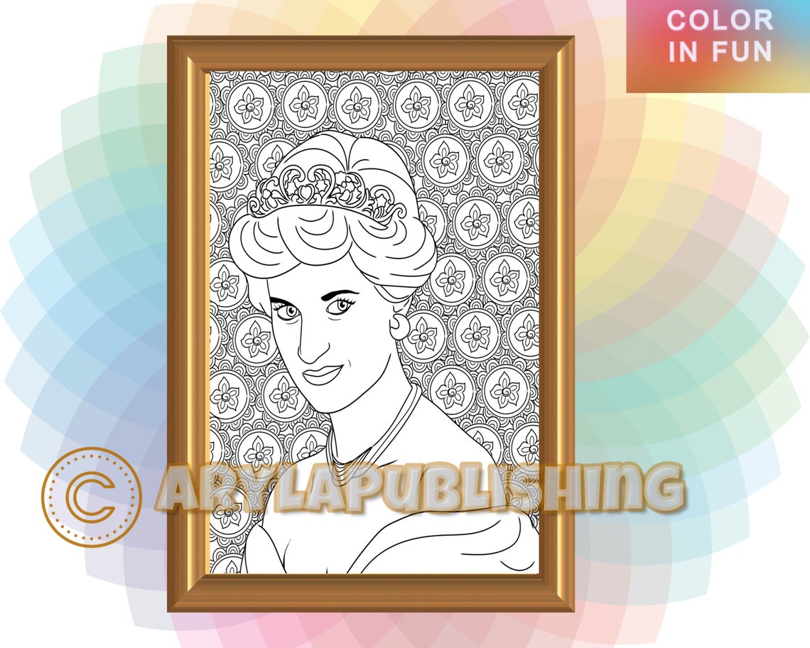 Princess Diana Coloring Page Printable Colouring Page Adult Color Sheet ...