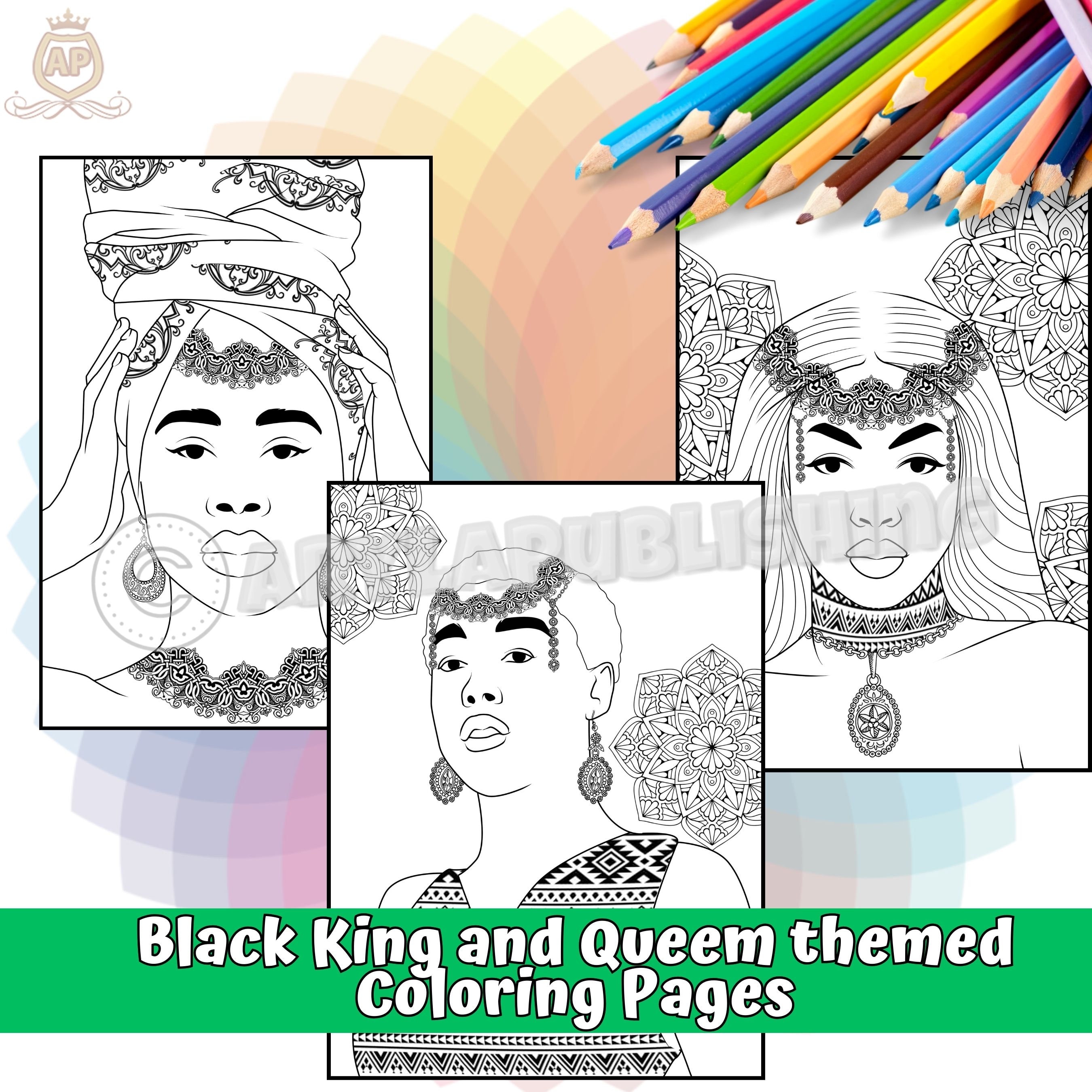 Black Kings and Queens Coloring Book Printable Colouring Pages Adult ...