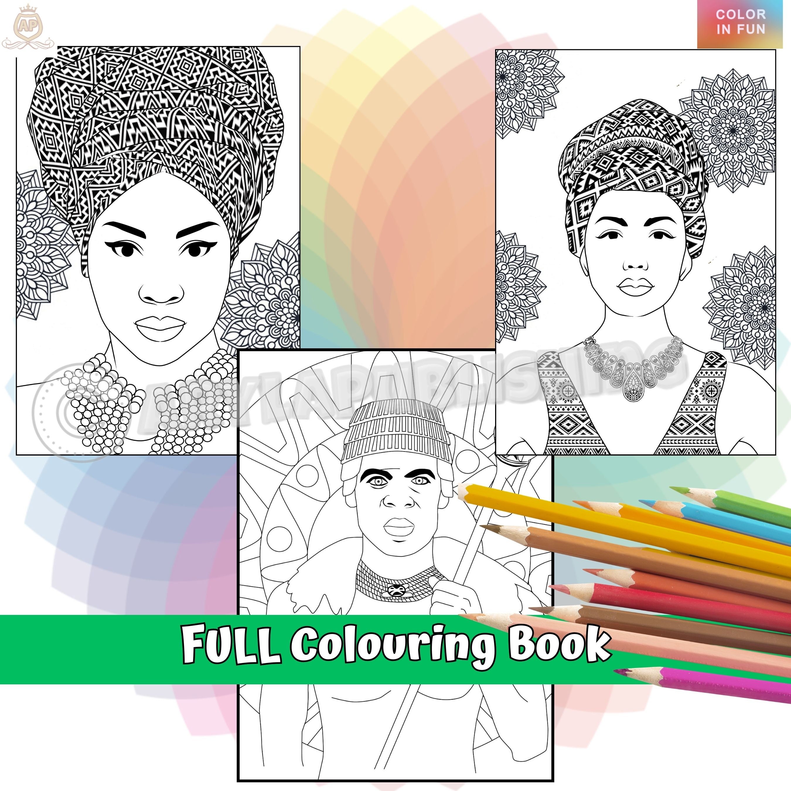Black Kings and Queens Coloring Book Printable Colouring Pages Adult ...