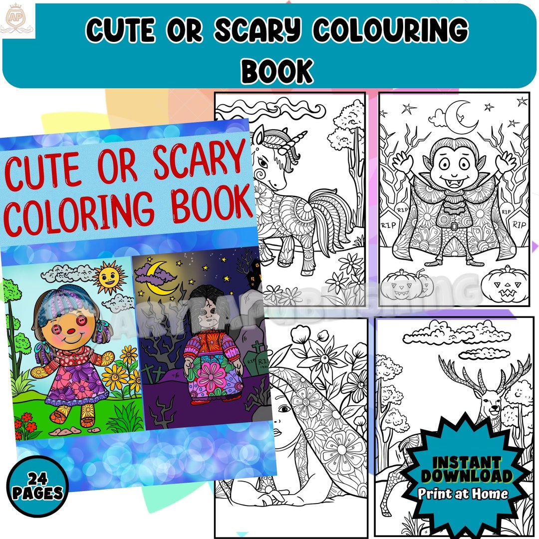 Cute or Scary Halloween Coloring Book Printable Colouring Page Adult ...