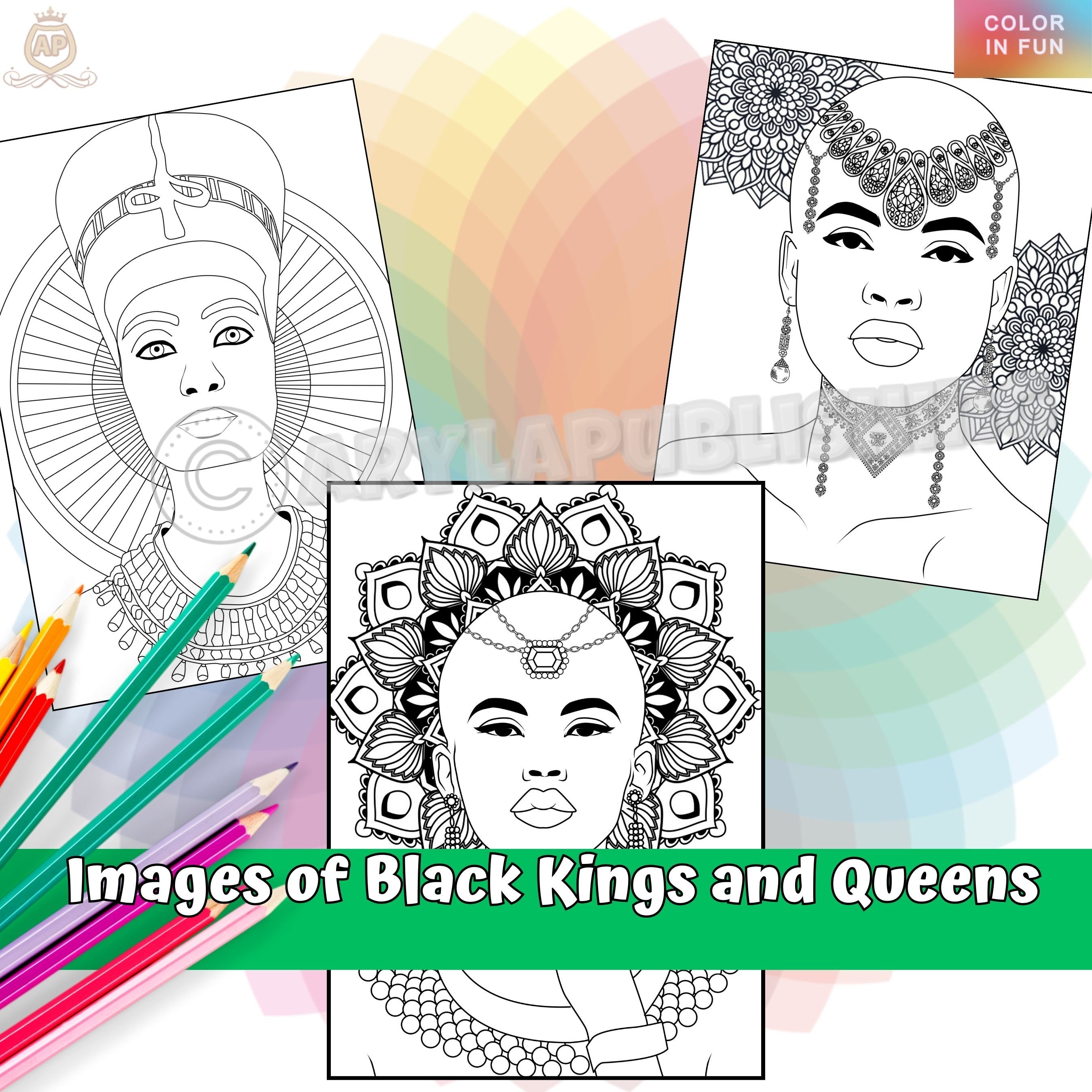 Black Kings and Queens Coloring Book Printable Colouring Pages Adult ...