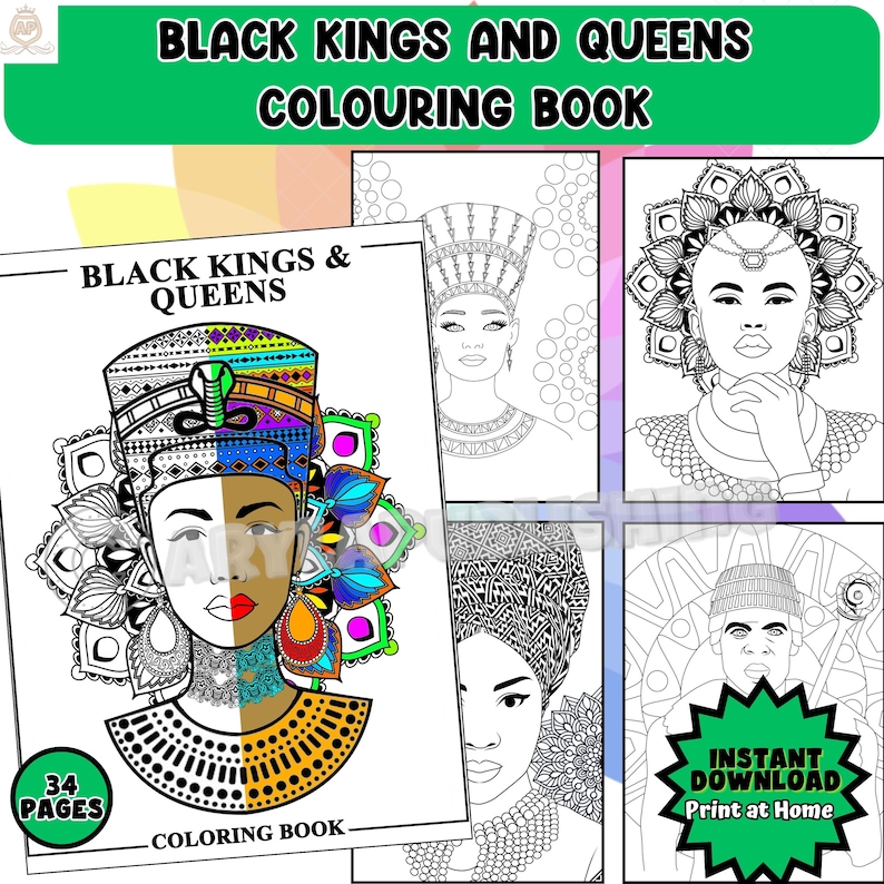 Black Kings and Queens Coloring Book Printable Colouring Pages Adult ...