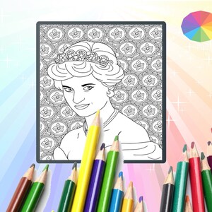 Princess Diana Coloring Page Printable Colouring Page Adult Color Sheet ...