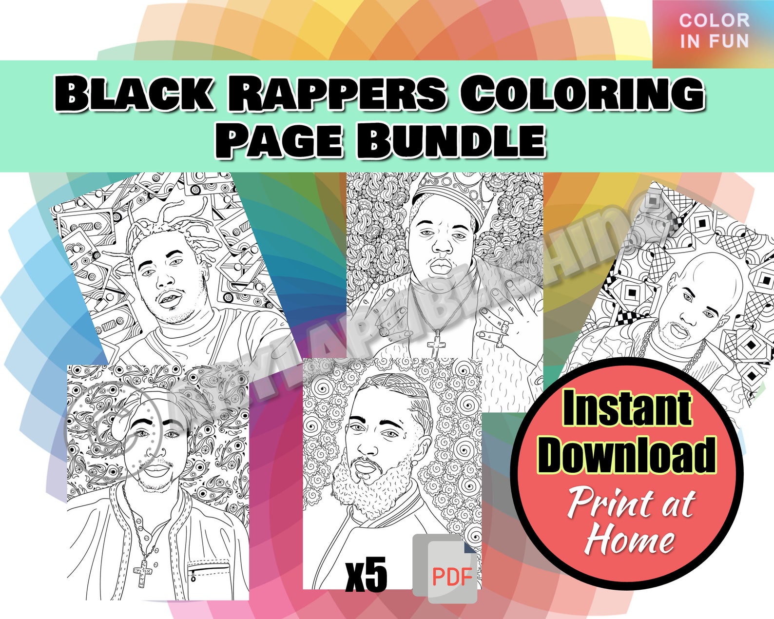 Black Rappers Coloring Page Printable Colouring Page Adult Color Sheet ...