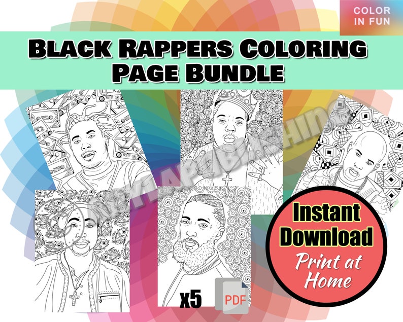 Black Rappers Coloring Page Printable Colouring Page Adult Color Sheet ...