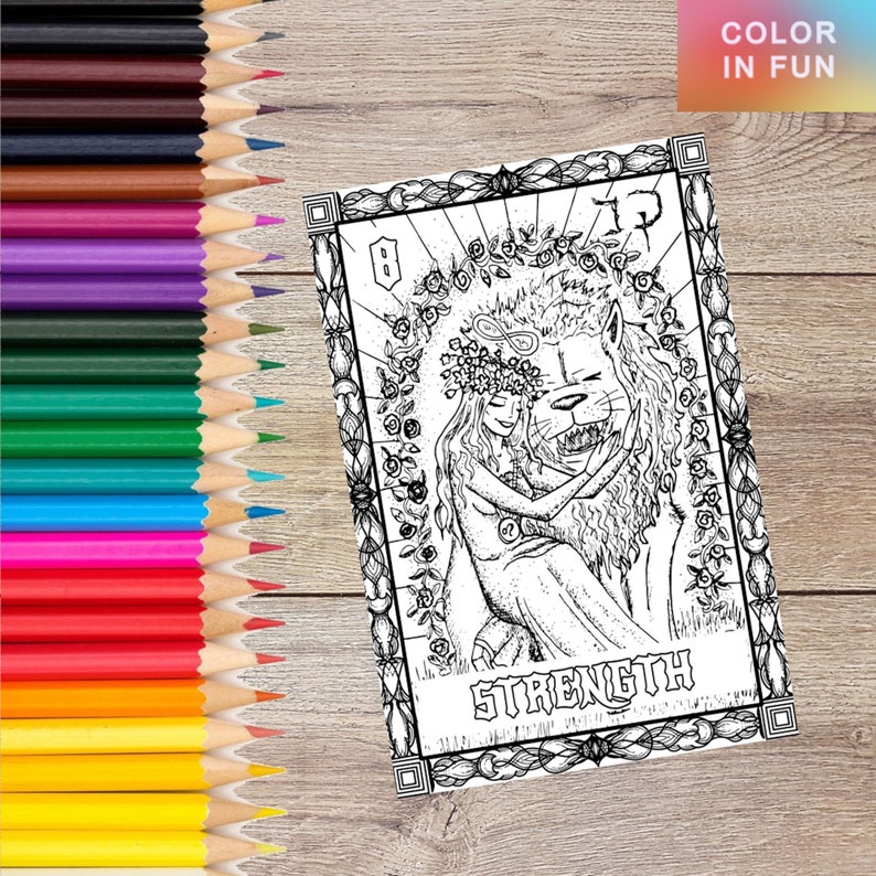 Tarot Strength Card Coloring Page Printable Colouring Page Adult Color ...