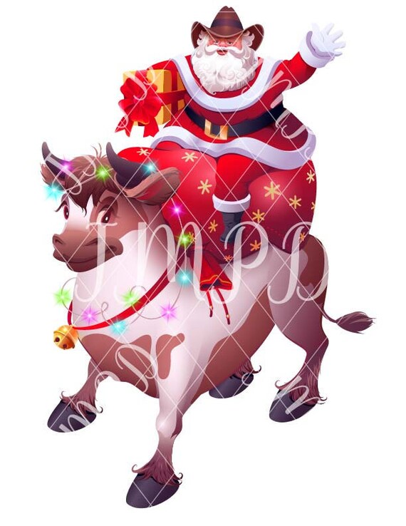 Bull Riding Santa Printable JPG PNG Sublimation Design | Etsy