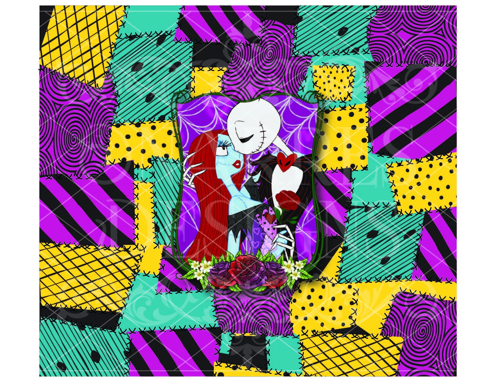 Jack and Sally Patchwork Romance Tumbler Wrap 20oz STR Printable JPG ...