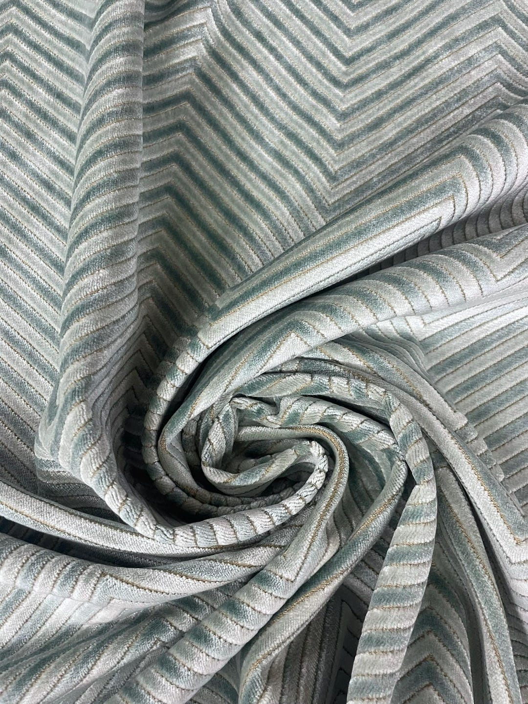 Leaving Soon: 1.625 Yards Barclay Butera Chevron Velvet Aqua Upholstery ...
