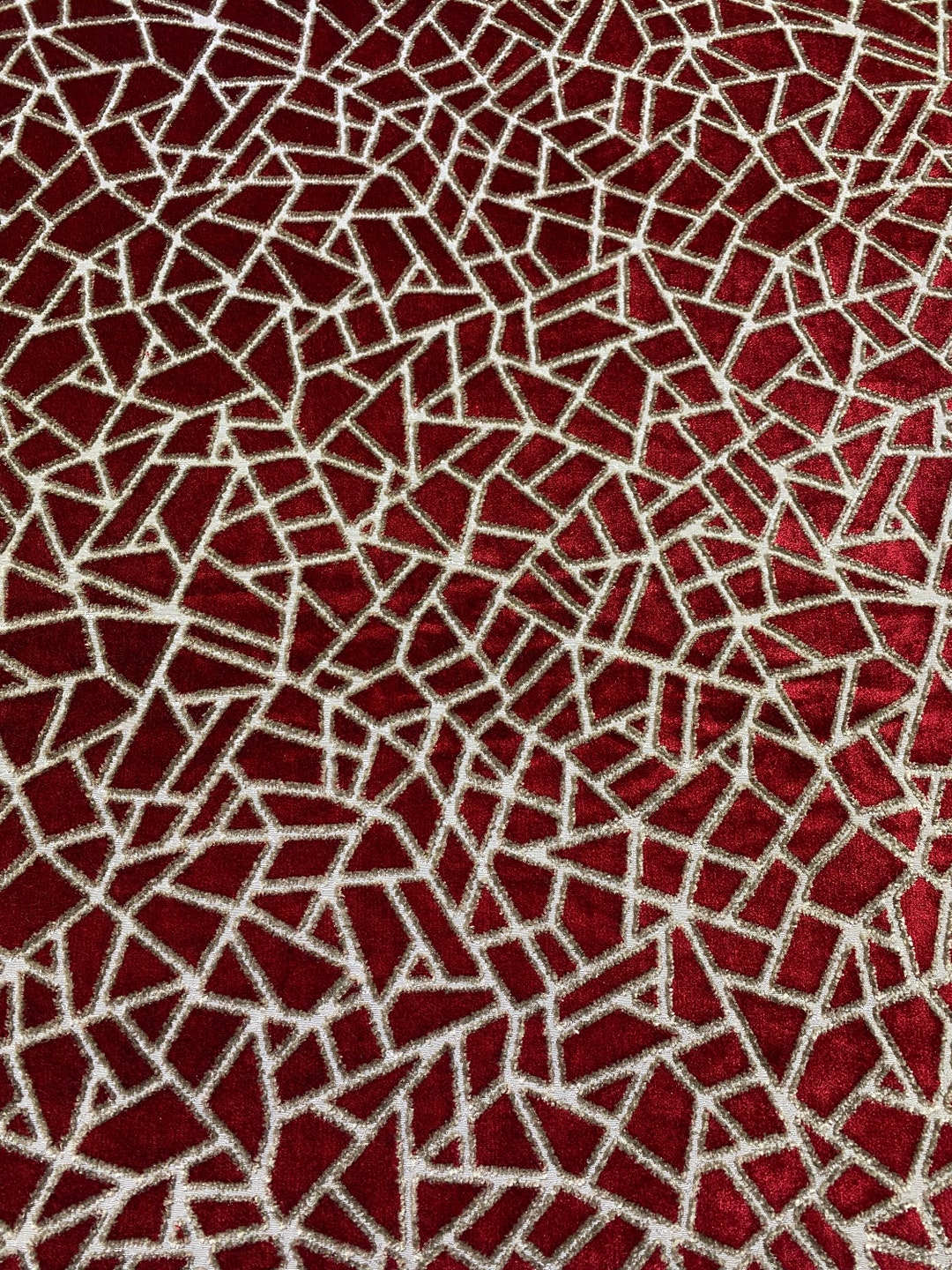 8 Yds JF Fabrics Contest Boho Modern Mosaic Red Cut Velvet Upholstery ...