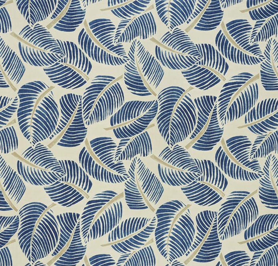 3.875 Yards Schumacher Costa Rica Indigo Blue Tropical Leaf Motif ...