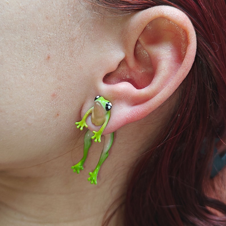 Hand Painted Frog Earrings "green" - Etsy