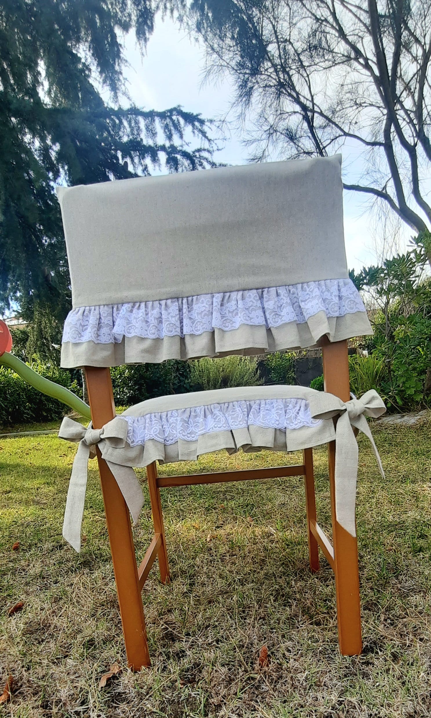 Housse de dossier de chaise et coussin de chaise coordonnés à volants ...