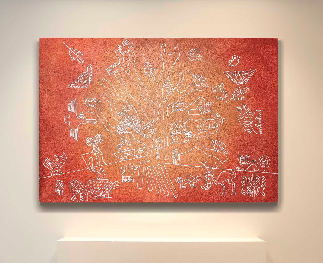 Nazca Tree Painting: Abstract Sand Art on Canvas (80x120cm) - Etsy
