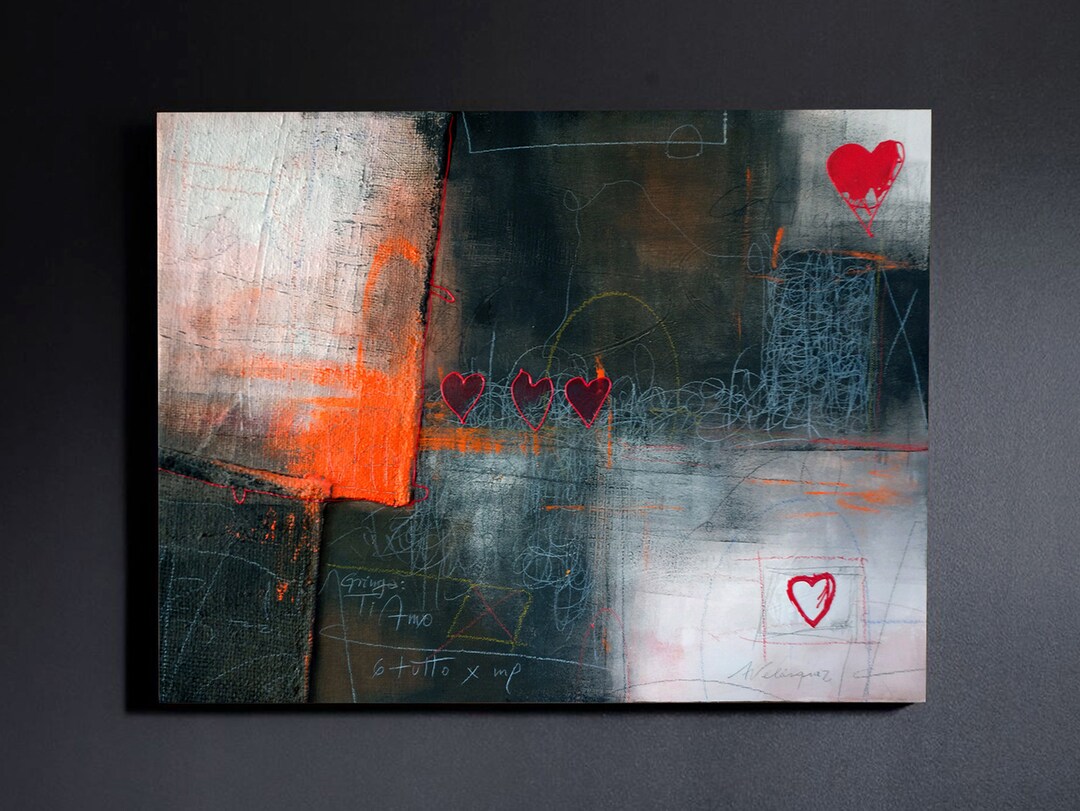 Original Abstract Heart Painting on Canvas: Modern Wall Art (32x47in ...