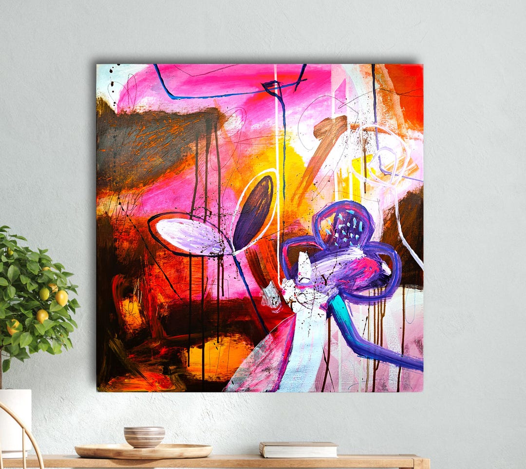 Bright Abstract Painting on Canvas, Vivid and Colorful, Funky ...