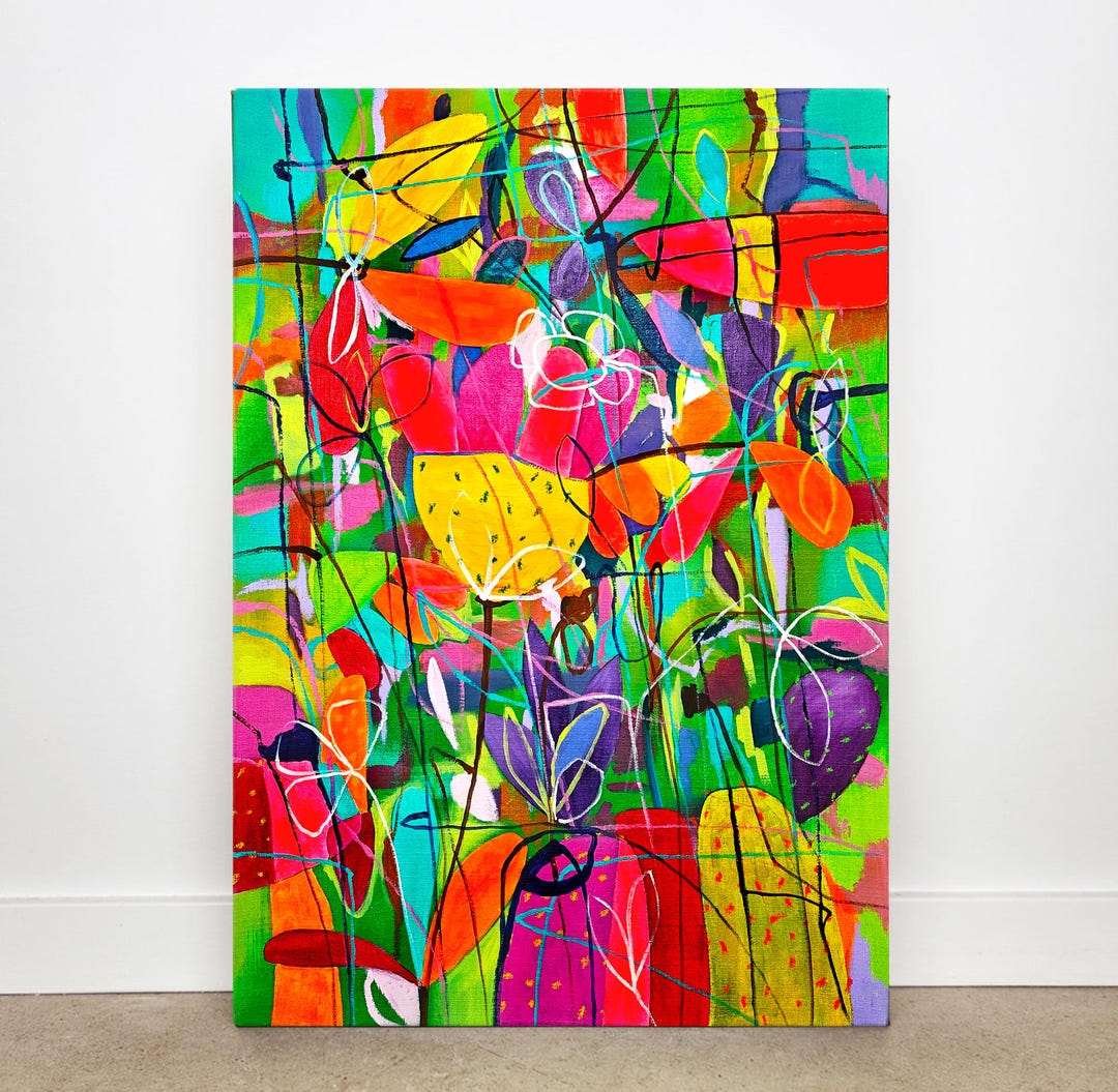 Bright Abstract Painting on Canvas, Vivid and Colorful, Funky ...