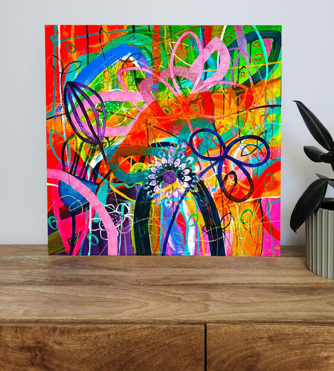 Bright Abstract Painting on Canvas, Vivid and Colorful, Funky ...