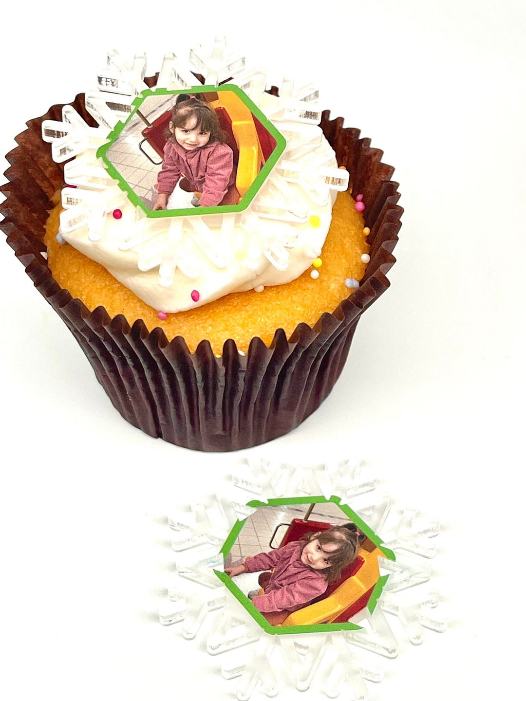 Cupcake Topper Personalised With Photo Frosted Snowflake Topper Discs ...