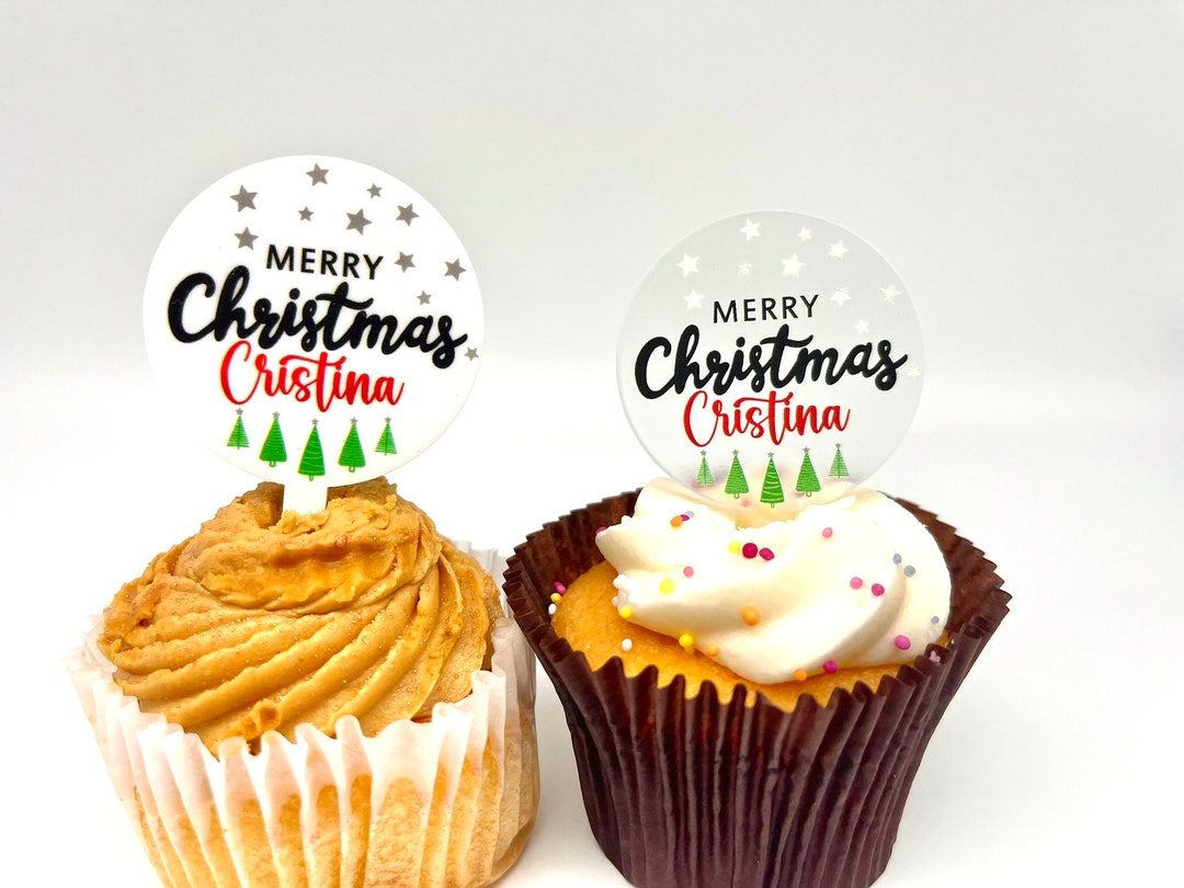 Merry Christmas Cupcake Topper Round Personalised Cupcake Topper Name ...